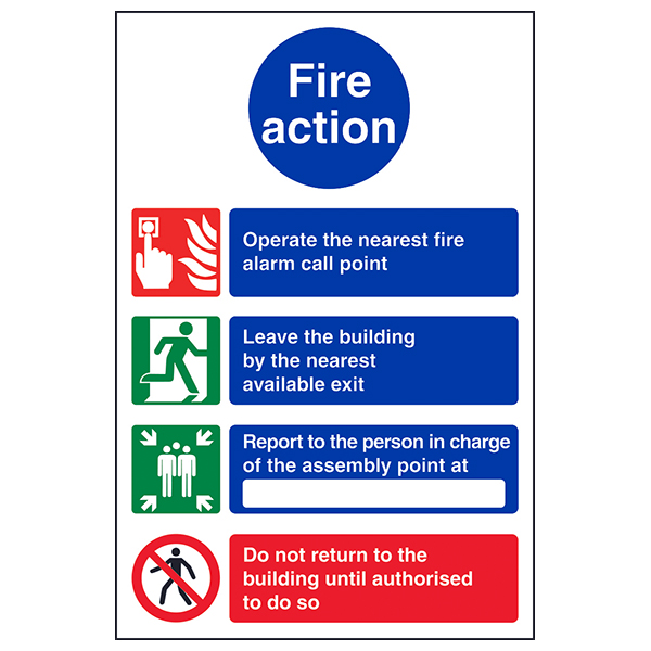 4 Point Fire Action Notice/Operate Nearest Fire Alarm | Safety Signs 4 Less