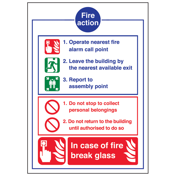 A4 - Fire Action Notice - In Case Of Fire Break Glass | Safety Signs 4 Less