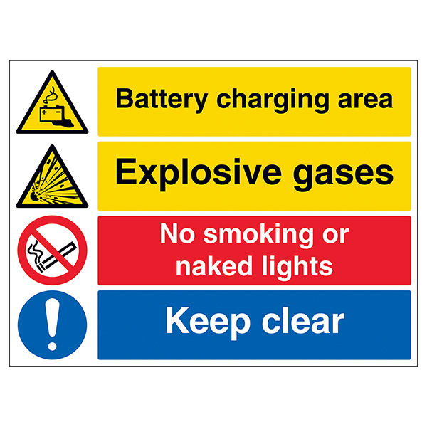 Battery Charging / Explosive / No Smoking / Keep Clear | Multi-Message ...