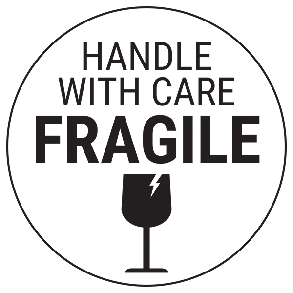 Fragile Handle With Care - Black Glass Circular Labels On A Roll ...