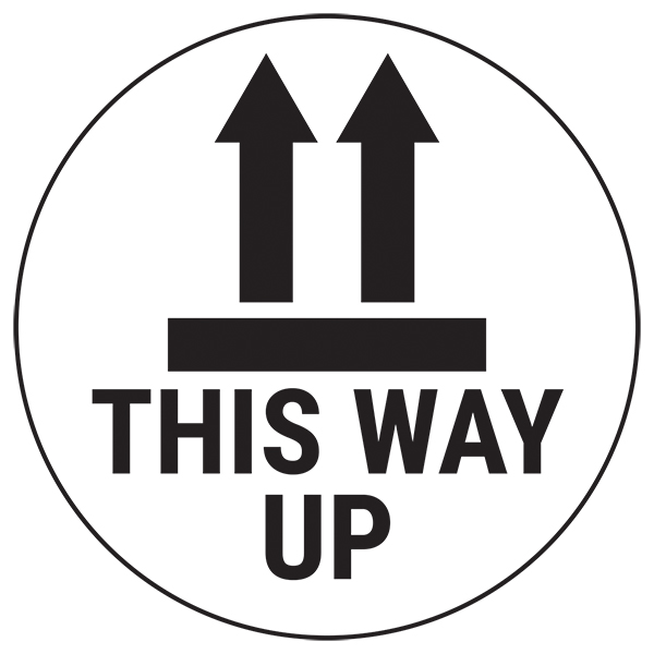 This Way Up Black Circular Labels On A Roll | Shipping & Handling ...