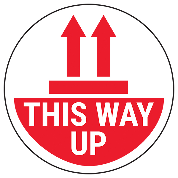 This Way Up Red Bold Circular Labels On A Roll | Shipping & Handling ...