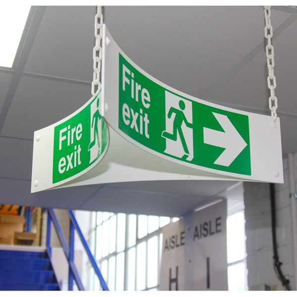 Triangular Hanging Fire Exit Signs | Safety Signs 4 Less