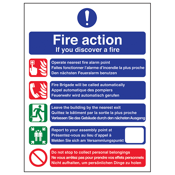 Multilingual Fire Action - If You Discover A Fire | Safety Signs 4 Less